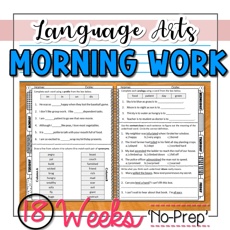 ELA Daily Warm-Up Work - 18 weeks - 3rd & 4th Grades – SunnyDaze Teaching